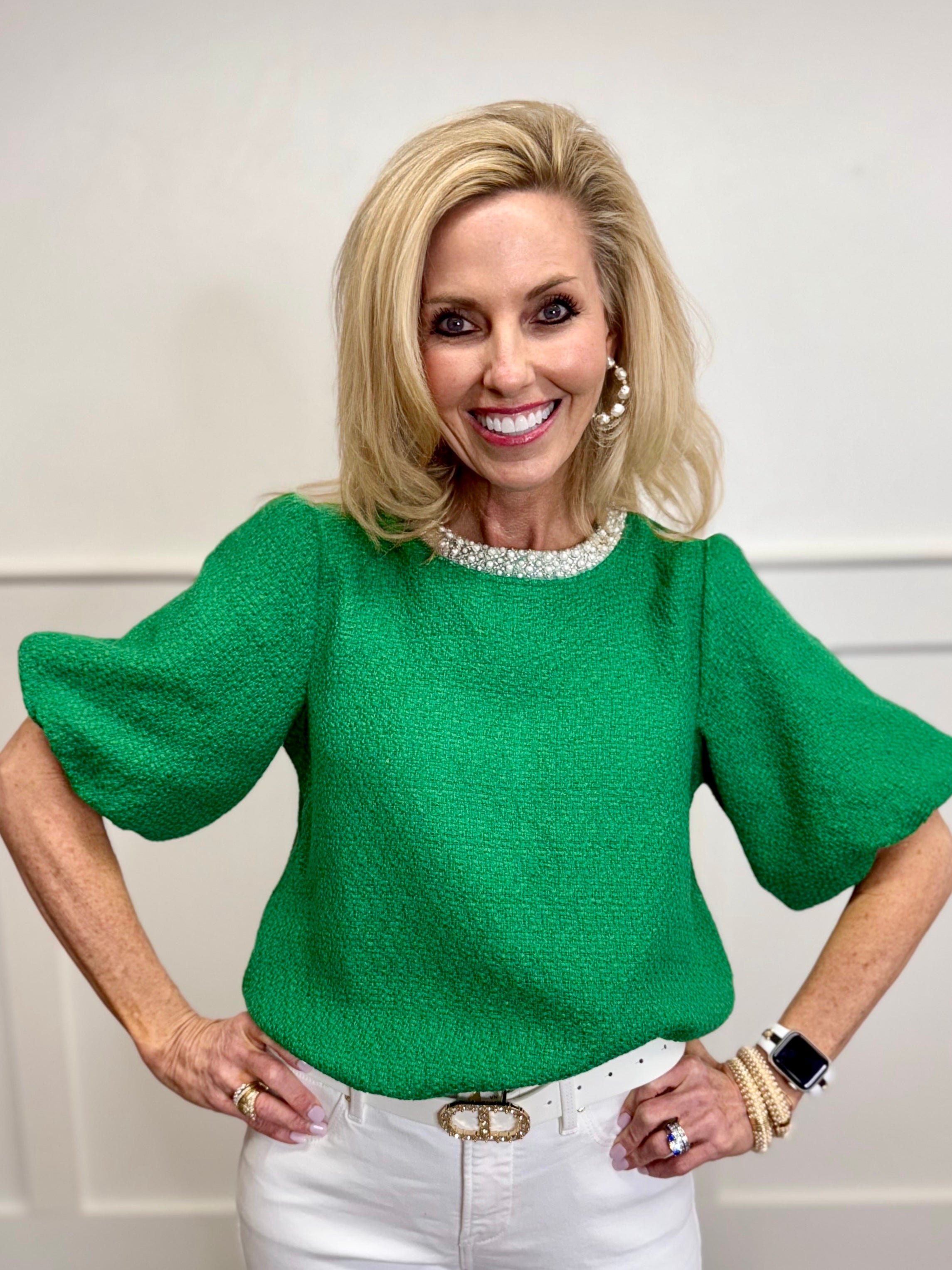 Green Charm Pearl Collar Blouse – Blessed Buffalo Boutique
