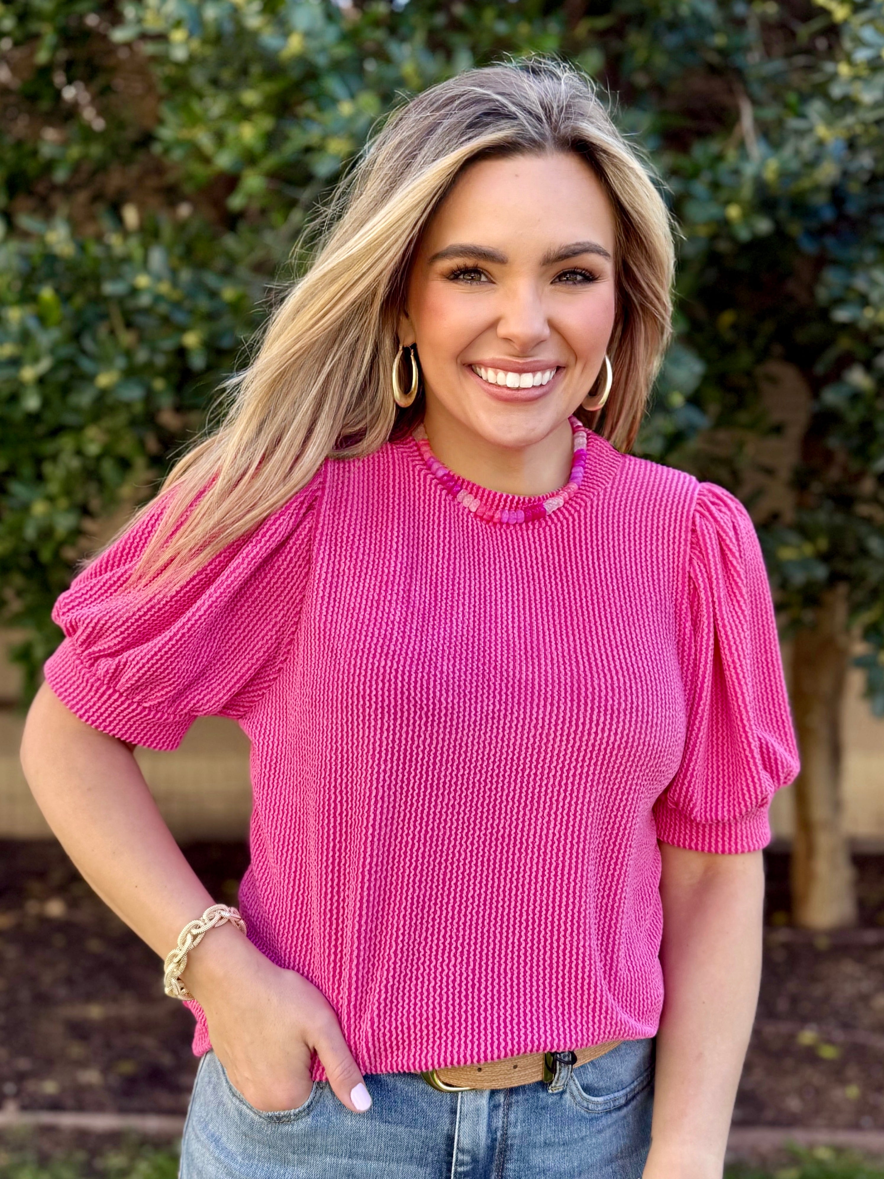 Easy Breezy Pink Ribbed Puff Sleeve Top – Blessed Buffalo Boutique
